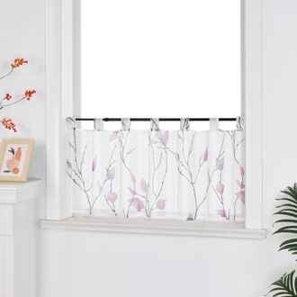 Joyswahl Voile Scheibengardinen Landhausstil Weiß Küchengardinen Transparent Bistrogardine mit Schlaufen Kurzstores mit Blatt- und Blumenmuster Violett HxB 60x