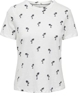Only Womens ONLBONE REG S/S AOP TOP Box JRS T-Shirt, Cloud Dancer/Print:Palm, S