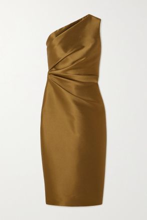 Solace London Orla Asymmetrisches Midikleid Aus Plissiertem Gl&auml;nzendem Twill - Gold