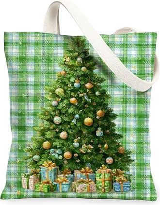 Generic Sacs fourre-tout en toile de No&euml;l, motif arbre festif, sacs de courses r&eacute;utilisables, cadeau de vacances, l&eacute;ger et lavable, bandouli&egrave;re en toile pour 