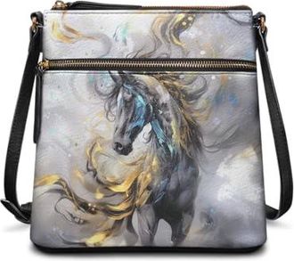 Coloranimal Sac &agrave; bandouli&egrave;re pour femme - Sac &agrave; bandouli&egrave;re &agrave; fermeture &eacute;clair - Sac &agrave; bandouli&egrave;re l&eacute;ger en cuir synth&eacute;tique, Imprim&eacute; marbre cheval sauvage