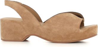 Del Carlo DEL Carlo, Femme, Chaussures, Beige, Taille: 37 1/2 EU Compens&eacute;es en Daim Beige &agrave; Bride Crois&eacute;e