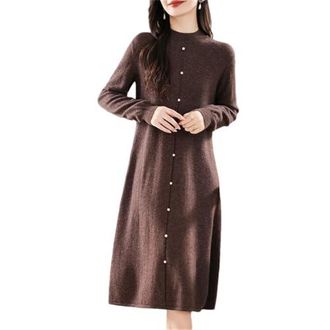 Generic Robe &agrave; col rond en laine m&eacute;rinos de couleur unie pour femme, marron, XXL