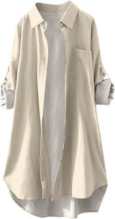 Generic Chemise Femmes Coton Lin Chic Et Elegant D&eacute;contract&eacute;e Chemisiers Et Blouses &Eacute;t&eacute; Manche Longue Col V L&acirc;che Top L&eacute;ger Respirant Tunic &Agrave; La Mode Coton Et