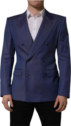 Dolce & Gabbana Homme, Vestes, Bleu, Taille: M Dolce & Gabbana Veste Blazer Crois&eacute;e en Laine Bleue pour Homme