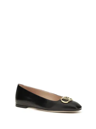 Valentino Garavani Womens Vlogo Signature Ballerinas Nero Calf Leather Bos Taurus Flat Shoes