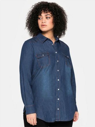 Sheego Klassische Bluse Jeansbluse Langarm