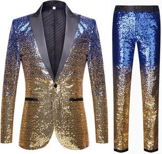 Generic Blazer &agrave; paillettes brillantes pour homme - Ensemble deux pi&egrave;ces - Blazers crant&eacute;s d&eacute;contract&eacute;s et intelligents - Un bouton - Coupe r&eacute;guli&egrave;re - Change