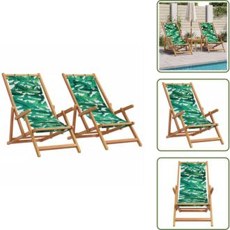 vidaXL The Living Store Strandst&uuml;hle 2 Stk. Klappbar Blattmuster Stoff und Massivholz - Holzm&ouml;bel - Gartenst&uuml;hle - Lounge Chair - Liegest&uuml;hle - Gartenm&ouml;bel