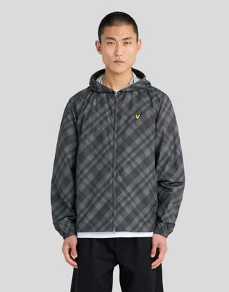 Lyle & Scott mittlere Jacke mit Tartan, Kapuze und durchgehendem Rei&szlig;verschluss in z865 Jet Black-Schwarz