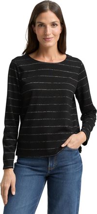 Tom Tailor Damen 1048946 Langarmshirt mit Glitzer-Streifenmuster, 39270-Black Stripe with Lurex, XXL