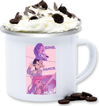 Shirtracer Emaille Tasse Blechtasse - Anime - Sing. Dance. Hunt. - Kost&uuml;m K-Pop Merch - 300 ml - Wei&szlig; Silber - kpop k pop demon hunters d&auml;mon j&auml;ger hunter demons