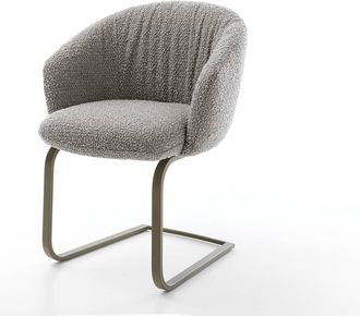 DELIFE Freischwinger Caja-Flex mit Armlehnen Bouclé Silbergrau Freischwinger flach Effektfinish Titan Taschenfederkern, Esszimmerstühle