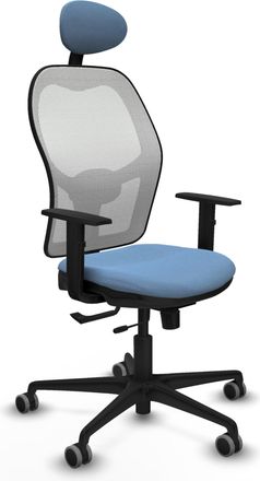 Piqueras y Crespo Schreibtischstuhl wei&szlig; und blau Jorquera mit 1D-Armen, h&ouml;henverstellbarer Lendenwirbelst&uuml;tze und festem Kopfteil, ausgestattet mit Syncro/Traslack und