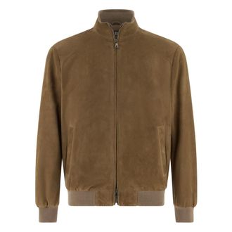 Boggi Milano Homme, Vestes, Beige, Taille: S Blouson en Cuir Daim Authentique