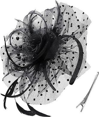 Dreshow Fascinator Chapeau Plume Mariage Dames Day Bandeau et Clip Cocktail Tea Party Chapeau pour Fille et Femmes, Taille unique, 1 pc thicker: BKUK