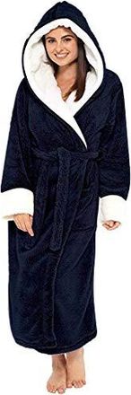 Onsoyours Peignoir Femme Super Doux Dressing Gown Mesdames Robe Super Douce avec Fourrure Peignoir Robe De Chambre en Polaire Femme Peignoir pour Les B Bleu Fon