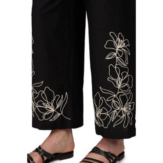 Vila Pantalon droit brod&eacute; &agrave; taille &eacute;lastiqu&eacute;e