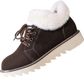 Generic Bottes dhiver pour femme avec doublure en fausse fourrure - Confortables - Semelle &eacute;paisse - Antid&eacute;rapantes - &Eacute;l&eacute;gantes - Chaudes - &Agrave; lacets - Chaussu