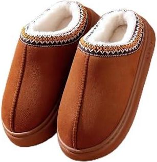 J&Elisabeth Chaussons pour femme dhiver ferm&eacute;s, chaussons femme en mousse &agrave; m&eacute;moire de forme, chaussons pour femme rembourr&eacute;s avec semelle antid&eacute;rapante, marron, 