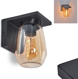 HOFSTEIN Außenwandleuchte Aquin, moderne Wandlampe aus Metall/Glas in Anthrazit/Bernsteinfarben, Wandleuchte mit Glasschirm in klar, Außenleuchte für Terrasse,