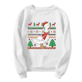 Generic Sweat-shirt de No&euml;l &agrave; manches longues et col rond d&eacute;contract&eacute; pour femme - Imprim&eacute; mignon - Automne et hiver, blanc, XXL