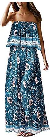 Generic Robe d&eacute;t&eacute; 2026 boh&egrave;me pour femme, robe de plage sans bretelles, imprim&eacute; floral, boh&egrave;me, vacances, Vert, XXL