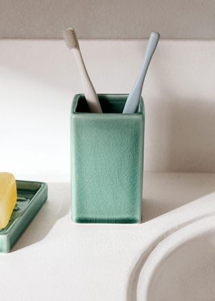 Mango Gobelet &agrave; brosse &agrave; dents en c&eacute;ramique craquel&eacute; vert d&acute;eau - Home - Taille unique - MANGO HOME