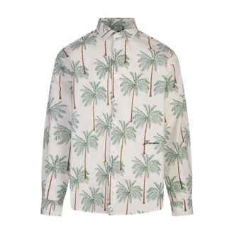 Jacquemus Homme, Chemises, Blanc, Taille: M Chemise Blanche à Imprimé Palmier