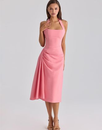 House of CB Tallulah - Robe mi-longue dos nu en coton - Framboise-Rose