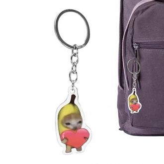 Generico Porte-cl&eacute;s banane | Porte-cl&eacute;s transparent imprim&eacute; banane chat 2D avec cordon pour sacs &agrave; main, sacs &agrave; dos, ornements en acrylique, Love Banana Cat 4 