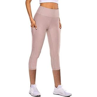 Generic Legging r&eacute;fl&eacute;chissant pour femme - Couleur unie - Coupe droite - Longueur 3/4 - Taille haute - S&eacute;chage rapide - Pantalon bengaline - Pantalon d&eacute;t&eacute; mou
