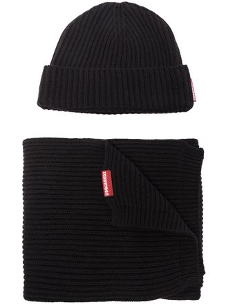 Dsquared2 ensemble bonnet et gants en maille - Noir
