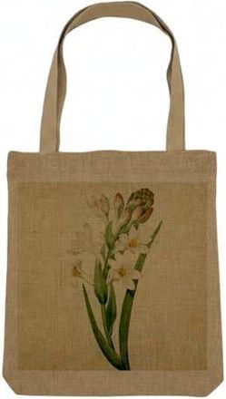 Fabulous Sac Shopping Tote Bag Aspect Lin - Tubereuse Planche Illustration Botanique Ancienne Fleurs - Sac de Courses Toile Epaisse 360g Beige Naturel Cabas Po