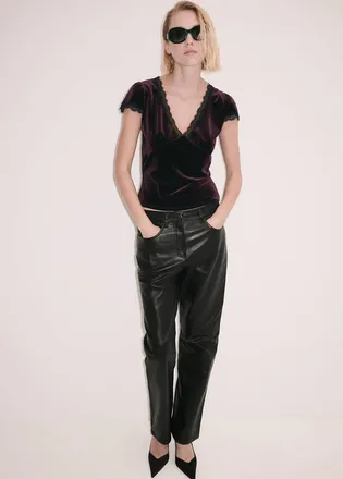 Mango Top velours brod&eacute; bordeaux - Femme - XXS - MANGO
