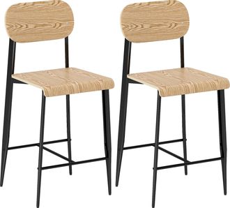 HOMCOM Barhocker 2er Set, Barstuhl mit Fu&szlig;st&uuml;tze, Metallgestell, K&uuml;chenstuhl mit Sitzh&ouml;he 66 cm, Tresenhocker einfache Montage, Industrie-Design Naturholz+Sc