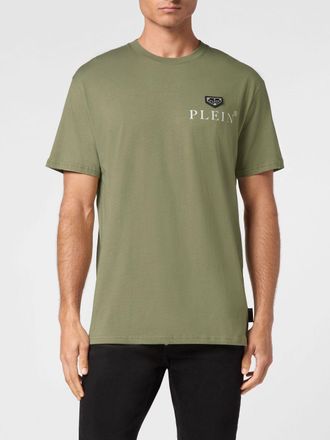 Philipp Plein T-shirt &agrave; col ras du cou en pur coton avec logo contrastant sur la poitrine