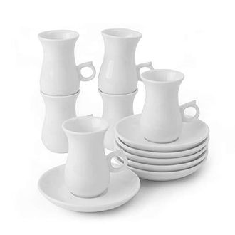 Holst Porzellan TT 01 FA1 SET 12 Türkische Teetasse mit Untere, 0,08 l für 6 Personen, Porzellan, weiß