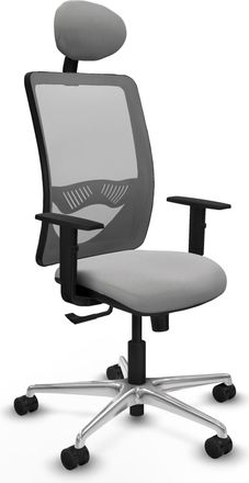 Piqueras y Crespo Schreibtischstuhl aus grauem Netzgewebe mit 1D-Armen, h&ouml;henverstellbarer Lendenwirbelst&uuml;tze und festem Kopfteil, ausgestattet mit 3 Positionen und Sch