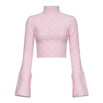 Marine Serre Pull &agrave; col montant en maille jacquard Fluffy Moon - Femme - Pulls - Rose - Taille: 36 FR