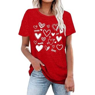 Generic T-shirt d&eacute;contract&eacute; &agrave; manches courtes pour femme avec imprim&eacute; coeur pour la Saint-Valentin 2026, Rouge, 3XL
