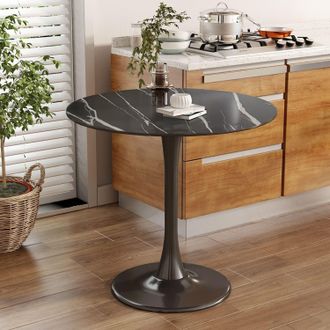 Generic Runder Tulpen-Esstisch - 23,6 Mid-Century Modern Tisch for Kleine R&auml;ume, Naturholz-Finish(Black Marble,23.6)