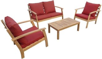 Sweeek Salon de jardin en bois 4 places - Ushua&iuml;a - Canap&eacute;. fauteuils et table basse en acacia. design Bois / Terracotta