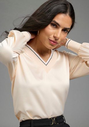 Laura Scott Satinbluse Langarm mit Rippb&uuml;ndchen, figurumspielende Passform
