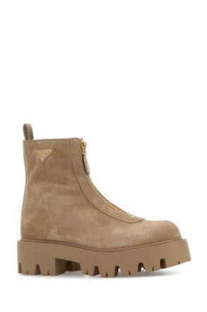 Prada Womens Stride Boot Beige Suede