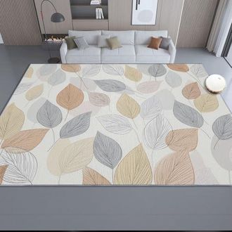 Generic Tapis Salon 160 x 230 cm - Gris Clair Tapis Doux D&eacute;corations Chambre &agrave; Coucher Design Simple Feuilles Lignes Moquette Lavable en Machine pour Chambre 