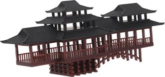 Garneck Miniatur Asiatische Pavillonfigur mit Gebogenem Brückendesign Wiederverwendbare Bonsai-Dekoration Chinesisches Architekturmodell für Aquarium Garten u