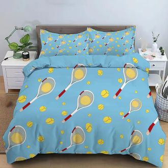 Generic Tennis Bettw&auml;sche 140x200 Blaues Muster Bettw&auml;sche Set, 3D Bettbezug Set Weich Microfaser Bettbez&uuml;ge 3 Teilig Tennis Wendebettw&auml;sche f&uuml;r Kinder Erwach
