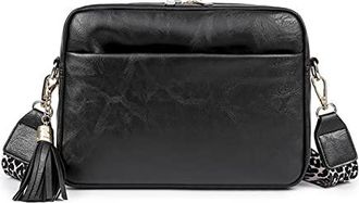 Nicole & Doris Sac à Main Femme Bandoulière Sacs Dépaule Multi-Poches Sac Epaule en Cuir PU Sac Besace Sac Messenger Crossbody Bag avec Pompon Noir