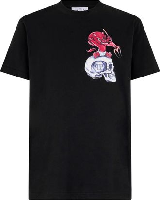 Philipp Plein Homme, Tops, Noir, Taille: L T-Shirt Col Rond Baby Devil Small